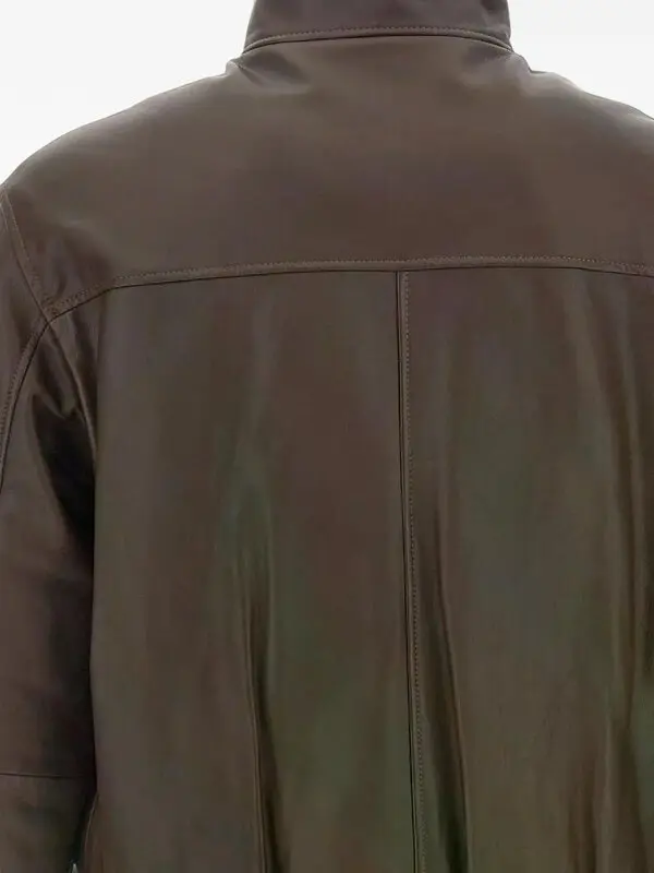 BOSS Padded Leather Jacket With Stand Collar
