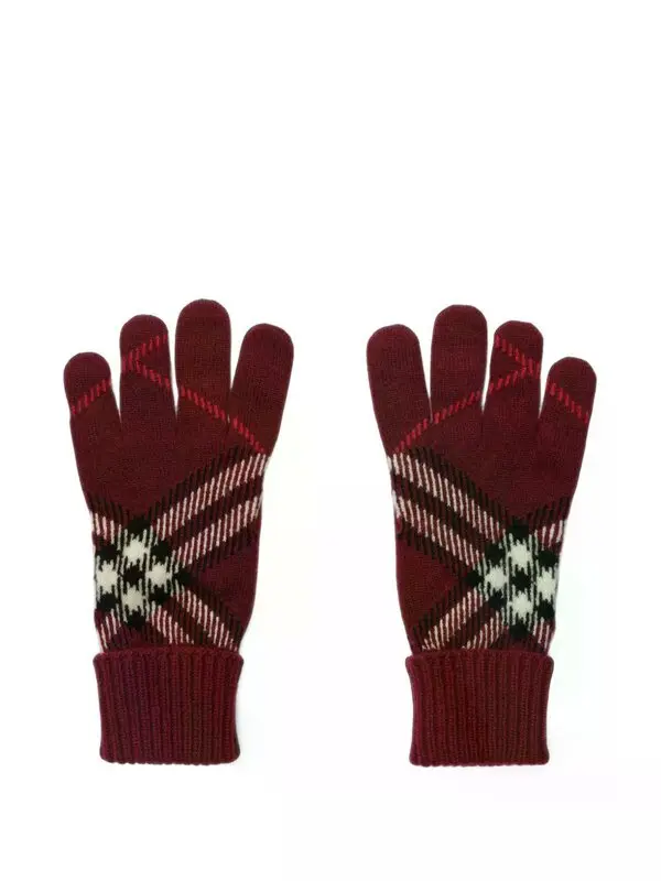 Burberry Check Cashmere Blend Gloves - Red