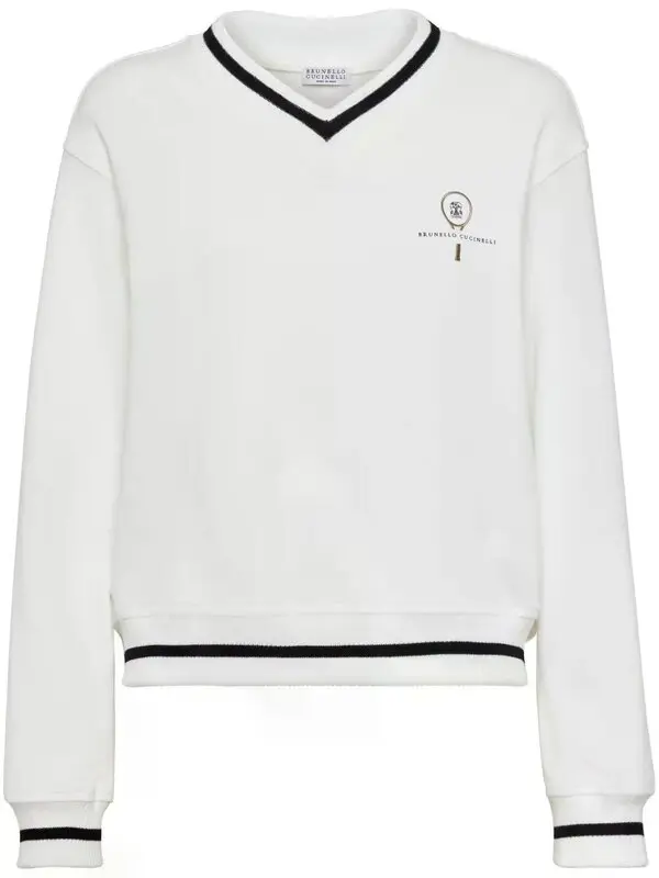 Brunello Cucinelli Logo-printed Striped-trim Sweatshirt