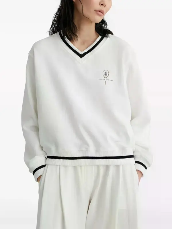 Brunello Cucinelli Logo-printed Striped-trim Sweatshirt