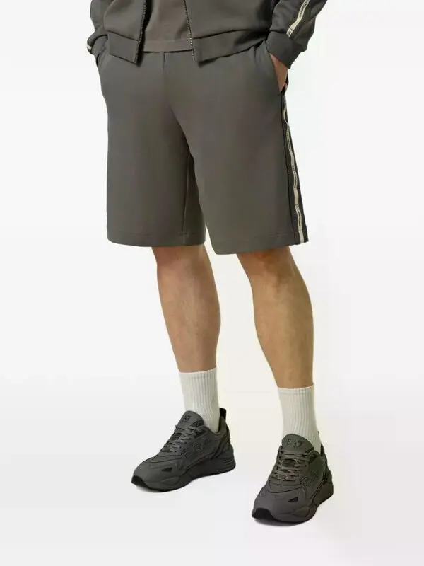 EA7 Logo Series Tape-detail Jersey Shorts - Grey