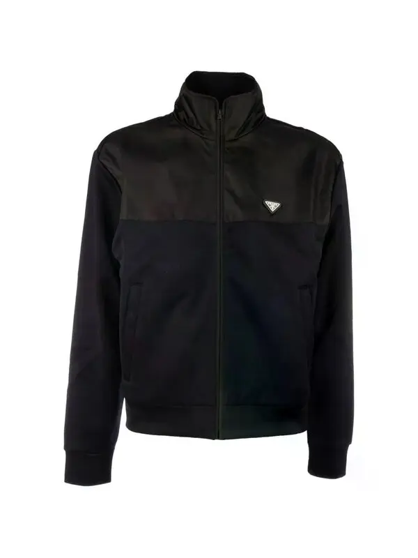 Prada Cotton Fleece Zipper Jacket With Re-nylon Details - Black