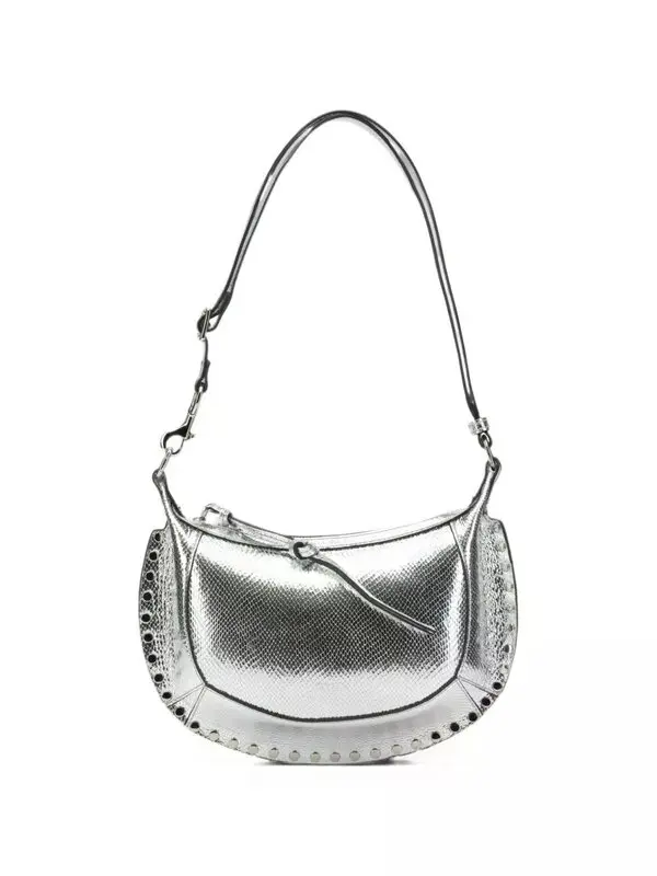 Isabel Marant Étoile Oskan Moon Snakeskin-effect Studded Shoulder Bag - Silver