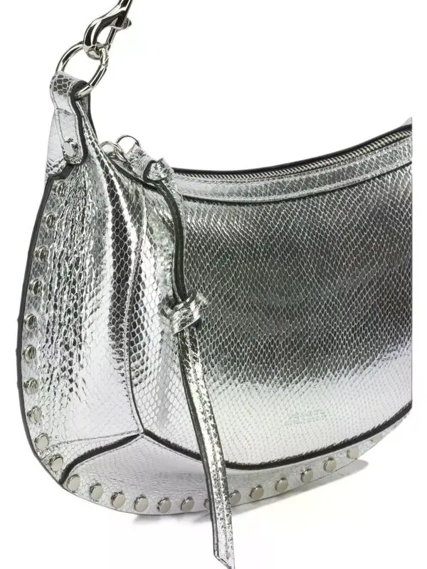 Isabel Marant Étoile Oskan Moon Snakeskin-effect Studded Shoulder Bag - Silver
