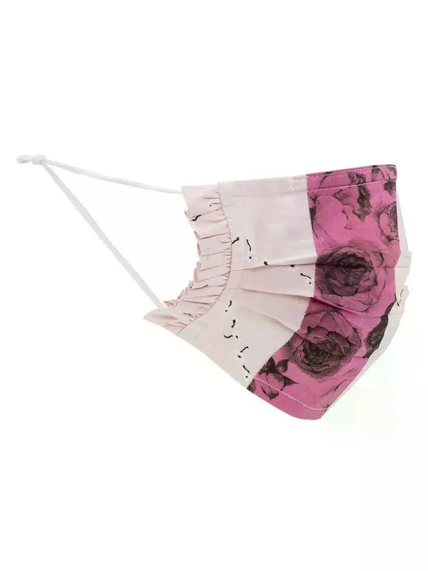 GANNI Floral-print Ruffled Face Mask - Brown