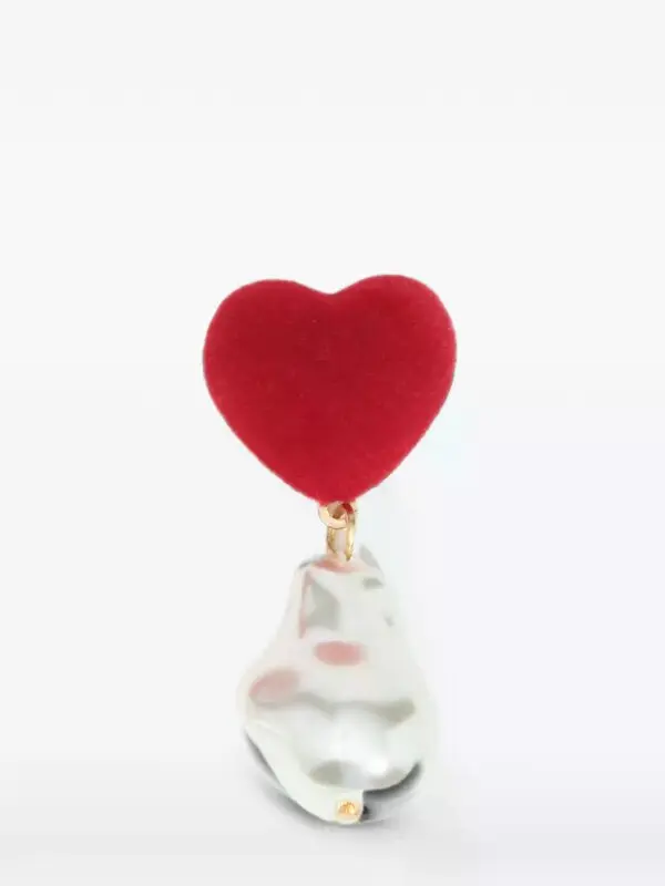 Bimba Y Lola Flocked Heart Earrings With Pearls - Red