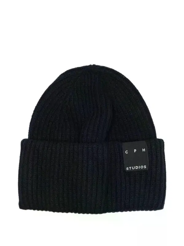 SUMMERY COPENHAGEN Ribbed-knit Logo-patch Beanie Hat - Blue