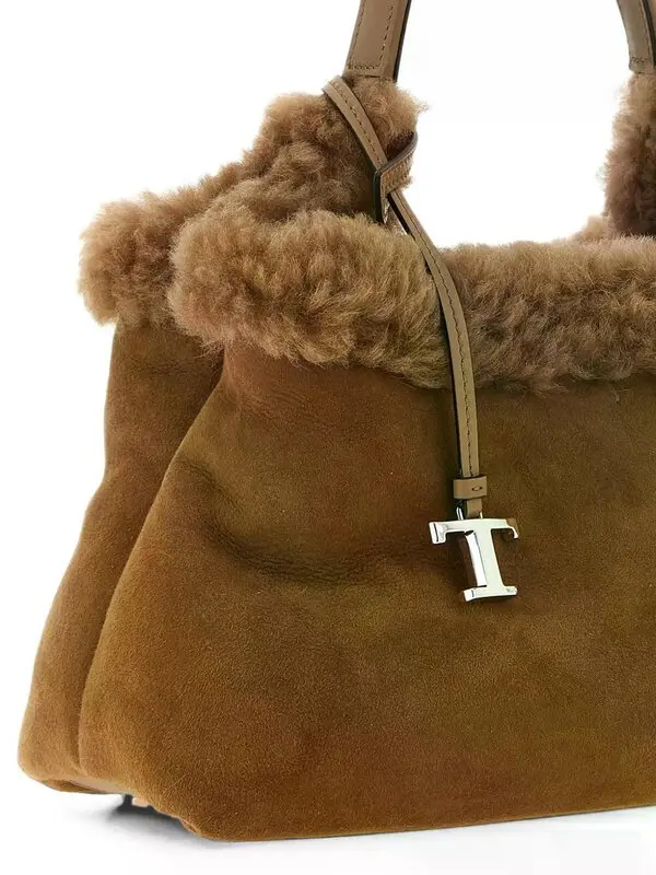 TOD'S T Timeless Shearling-trim Tote Bag