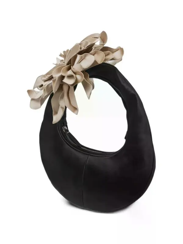JIMMY CHOO Flower And Bone Satin Hobo Shoulder Bag With Oversized Flower