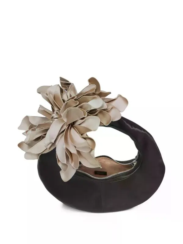 JIMMY CHOO Flower And Bone Satin Hobo Shoulder Bag With Oversized Flower