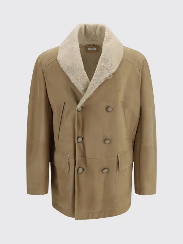 Brunello Cucinelli Double-breasted Shearling Coat With Shawl Collar
