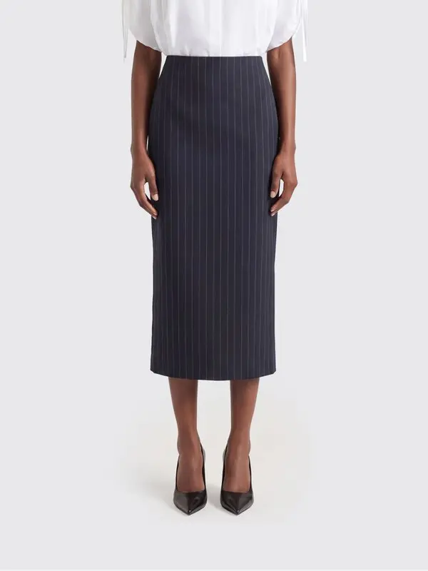 Givenchy Pinstriped Virgin Wool Midi Pencil Skirt With A Slim Fit - Navy