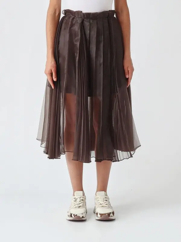 MEIMEIJ High-waisted Pleated Crêpe Midi Skirt With Rear Zip - Cocoa