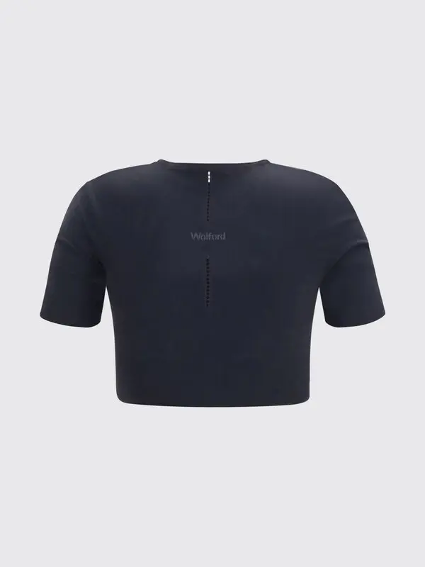 Wolford Short-sleeved Cropped Top In Stretch Technical Fabric With Crew Neck - Black