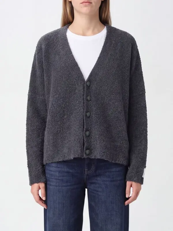 GOLDEN GOOSE Relaxed Fit V-neck Wool Cardigan With Dropped Shoulders - Grey