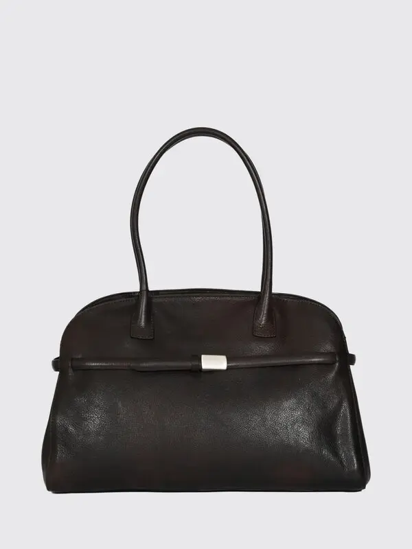Orciani Large Aura Calfskin Shoulder Bag With Double Handle - Dark