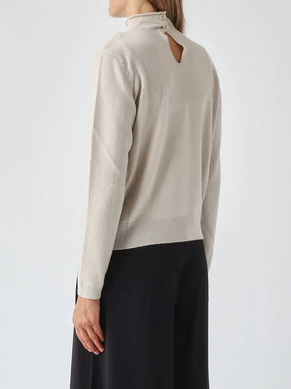 Max Mara Wool And Cashmere Turtleneck With Dropped Shoulders - Mastic