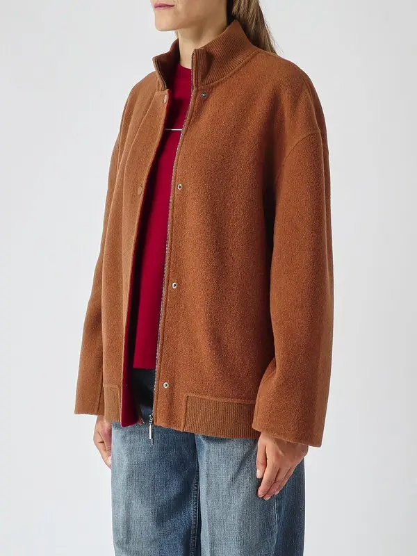 Max Mara Short Wool-blend Coat With Dropped Shoulders And Ribbed Collar - Rust