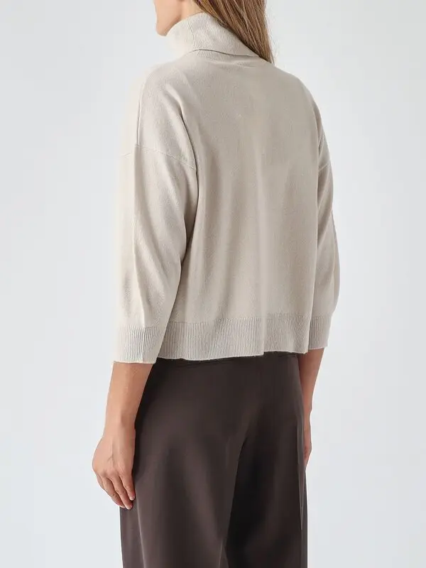Max Mara Relaxed Fit Wool And Cashmere Turtleneck With Dropped Shoulders - Mastic