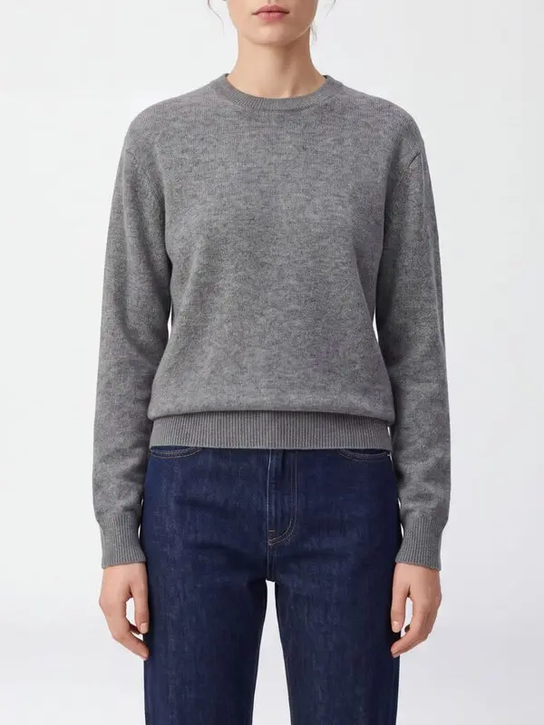 TOTEME Crewneck Sweater In Pure Cashmere With Long Sleeves And Ribbed Trims - Grey