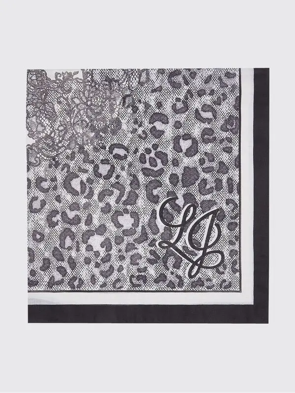 Liu Jo Square Polyester Scarf With Floral Print And Logo - Black