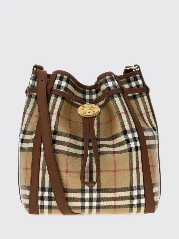 Burberry Vintage Check Cotton Bucket Bag With Leather Trims - Beige