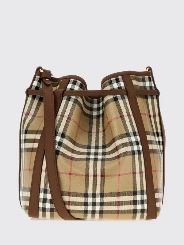 Burberry Vintage Check Cotton Bucket Bag With Leather Trims