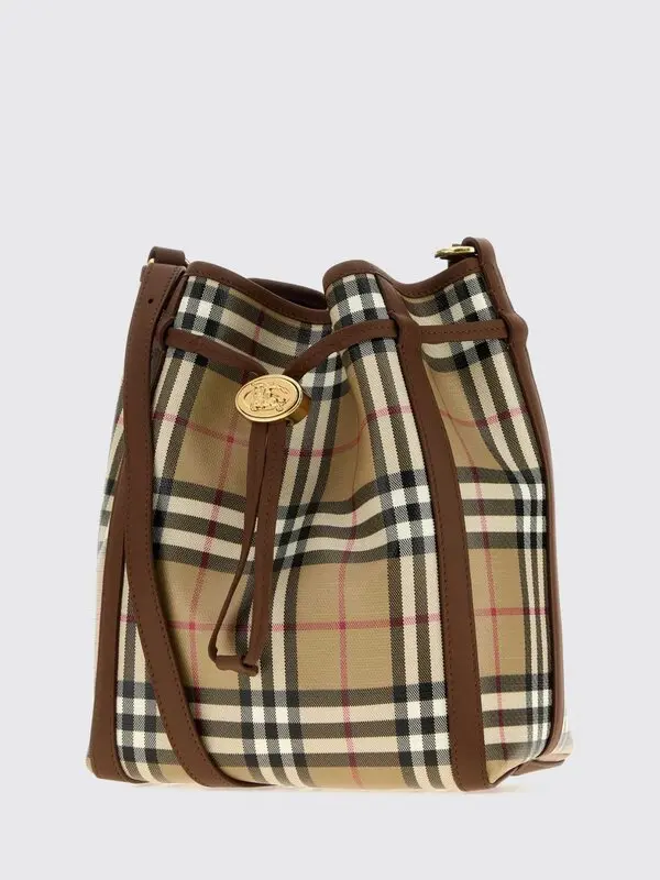 Burberry Vintage Check Cotton Bucket Bag With Leather Trims