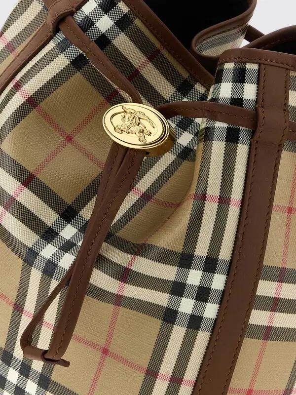 Burberry Vintage Check Cotton Bucket Bag With Leather Trims