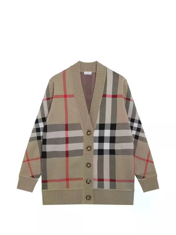 Burberry Check Wool-blend Cardigan - Neutrals