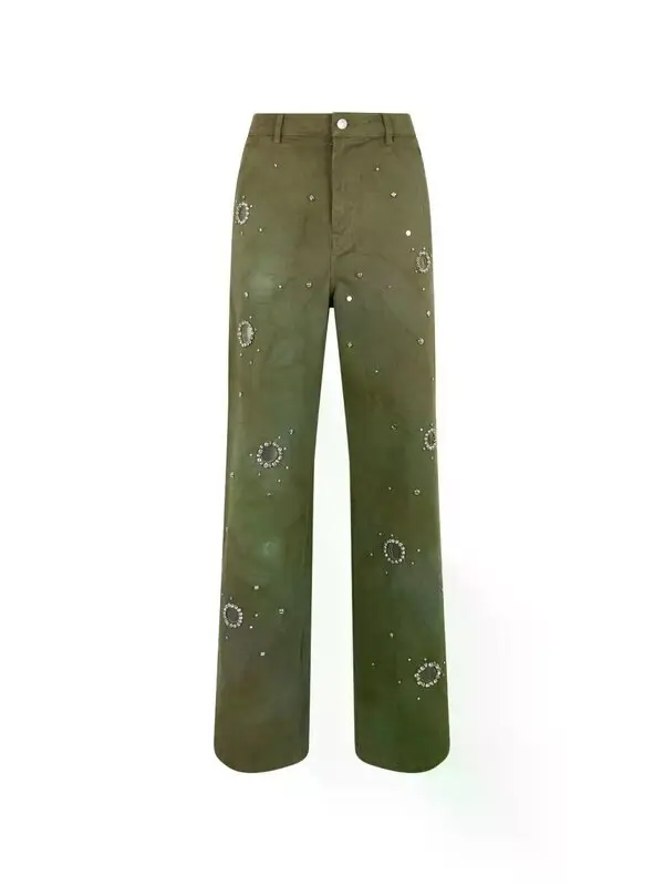 DES_PHEMMES Crystal-embellished High-waisted Trousers - Green