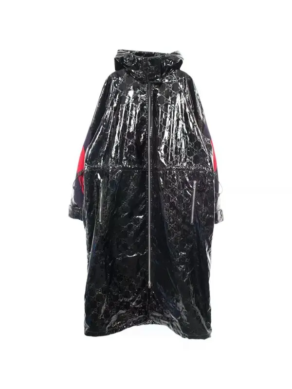 Gucci 2010s Gg Pattern Hooded Coat - Black