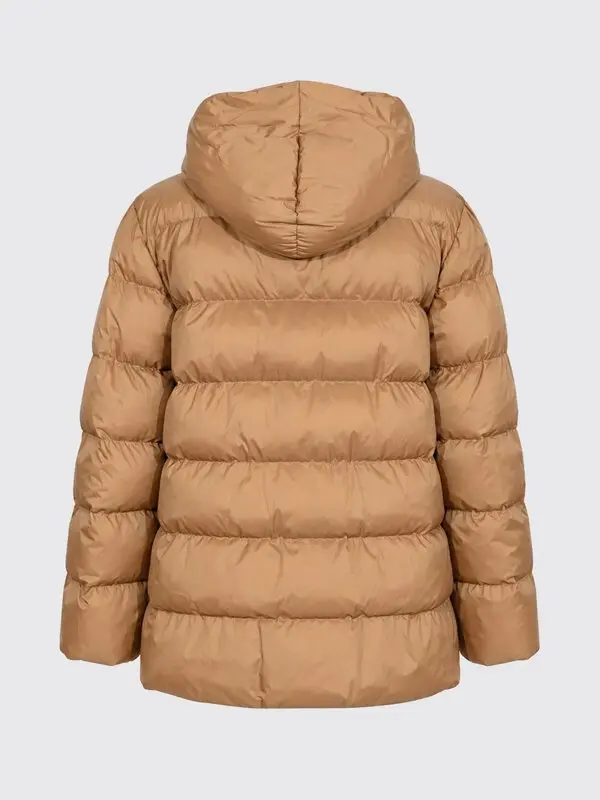 Max Mara Short Quilted Water-repellent Nylon Down Jacket With Hood - Camel