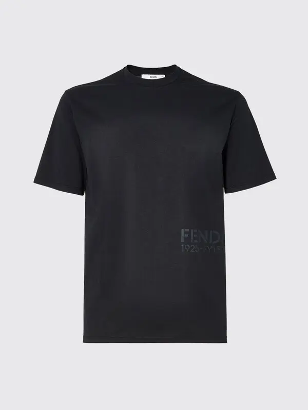 Fendi Cotton T-shirt With Contrasting Logo On The Chest - Black