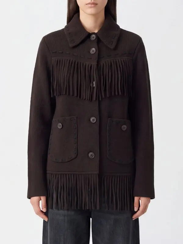 Guest In Residence Short Single-breasted Cashmere And Wool Coat With Fringes - Brown