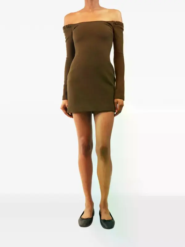 Khaite Off-shoulder Long-sleeve Mini Dress - Brown