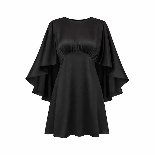 YUMI Satin Cape Mini Dress - Black
