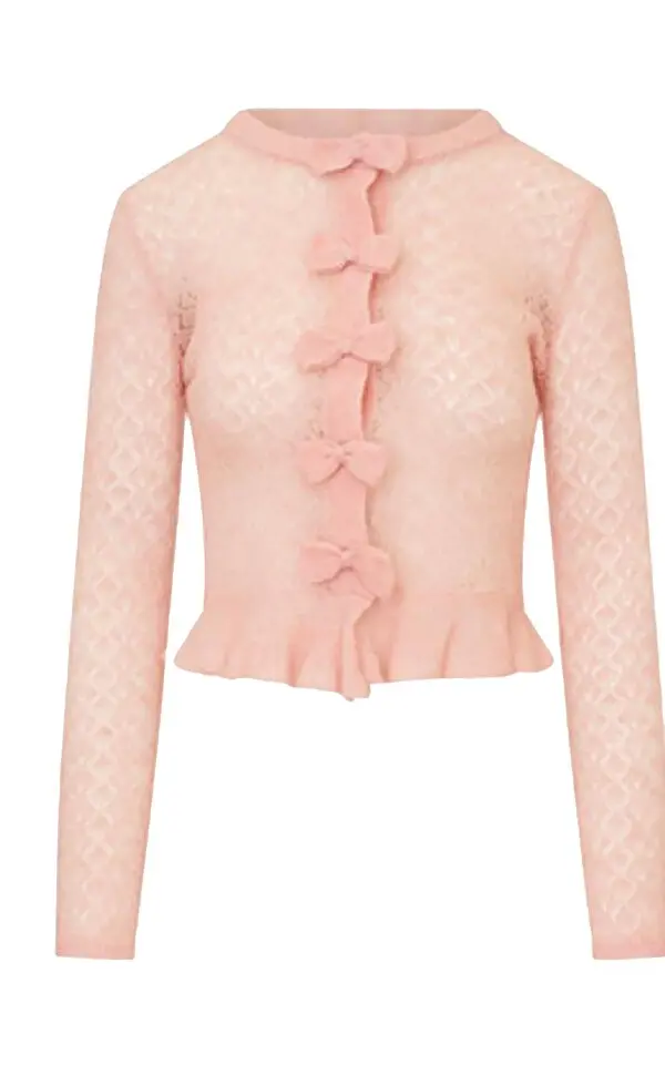 LoveShackFancy Galle Bow-embellished Wool-blend Cardigan - Pink