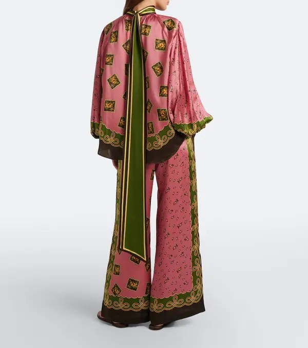 ALEMAIS Lacey Printed Silk Twill Palazzo Pants