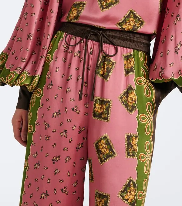 ALEMAIS Lacey Printed Silk Twill Palazzo Pants