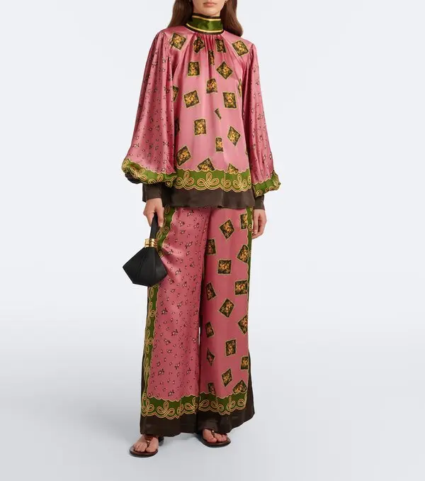 ALEMAIS Lacey Printed Silk Twill Palazzo Pants