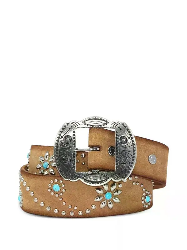 HTC LOS ANGELES Rosamond Studded Buckle Belt - Brown