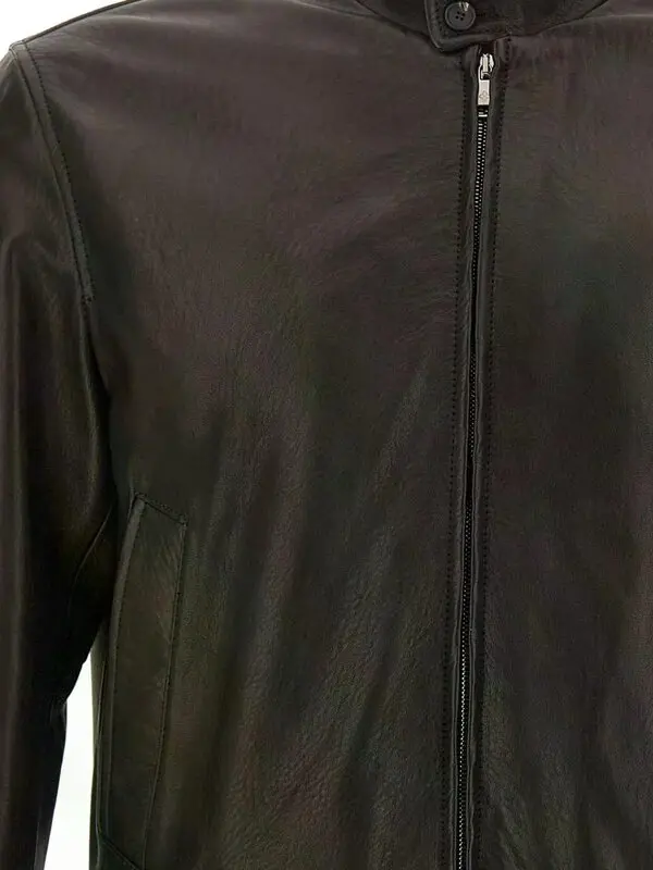Tagliatore High-collar Leather Jacket