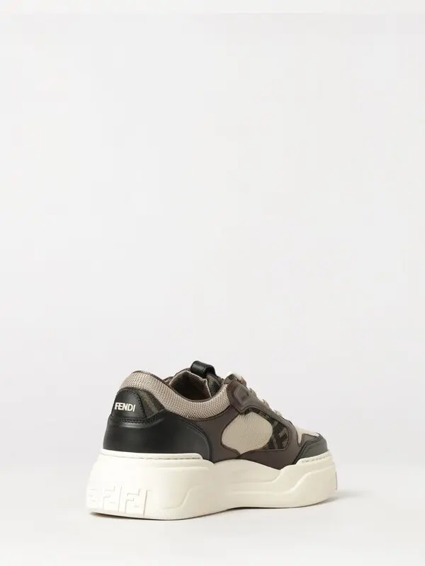 Fendi Force Sneakers In Leather And Mesh With Ff Monogram And Platform Sole - Multicolor