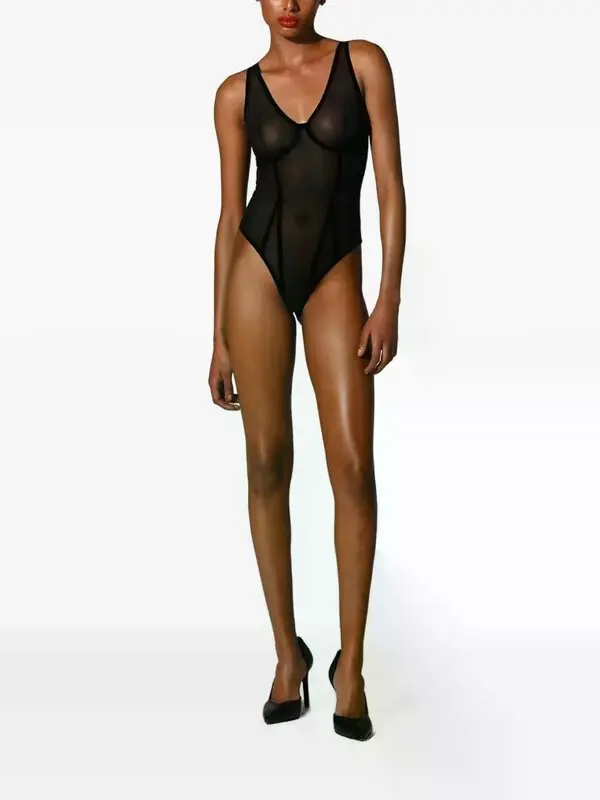 Wolford Bonded To Tulle Panelled Bodysuit