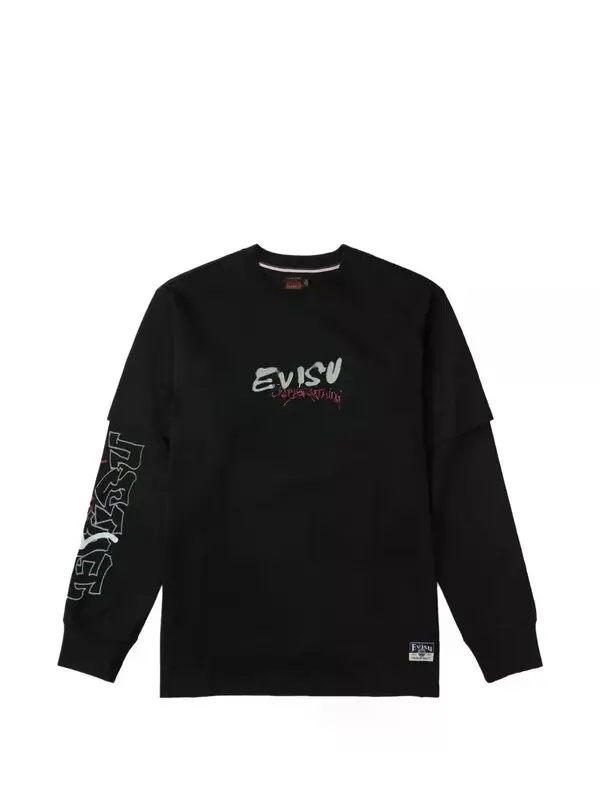 EVISU Layered-sleeve Graphic-print T-shirt - Black