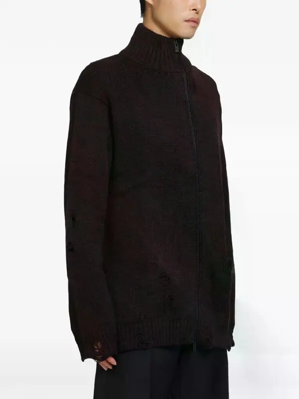 Yohji Yamamoto 5g 3ply Distressed High-neck Cardigan - Red