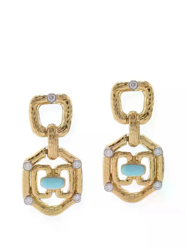David Webb Janus Diamond And Turquoise Earrings - Gold
