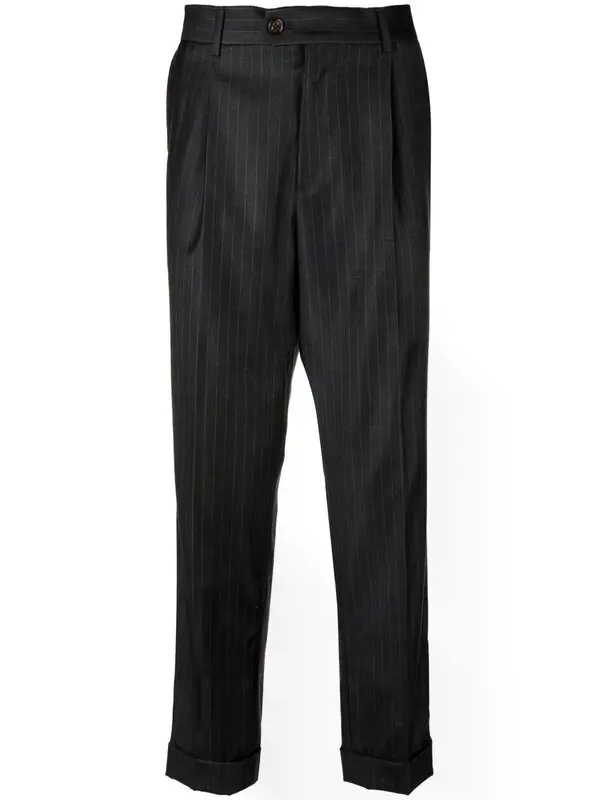 Brunello Cucinelli Chalk-stripe Virgin-wool Tailored Trousers - Grey
