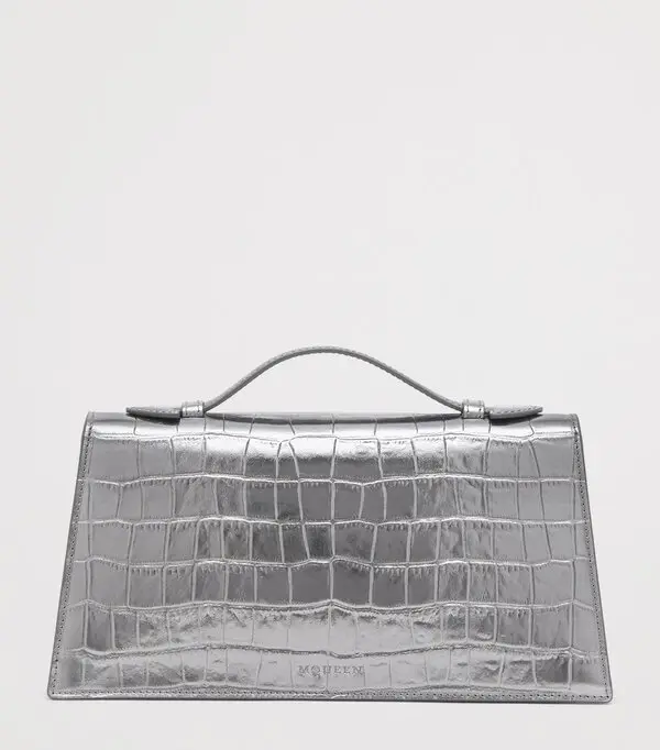 Alexander McQueen Croc-embossed Metallic Leather Skull Shoulder Bag
